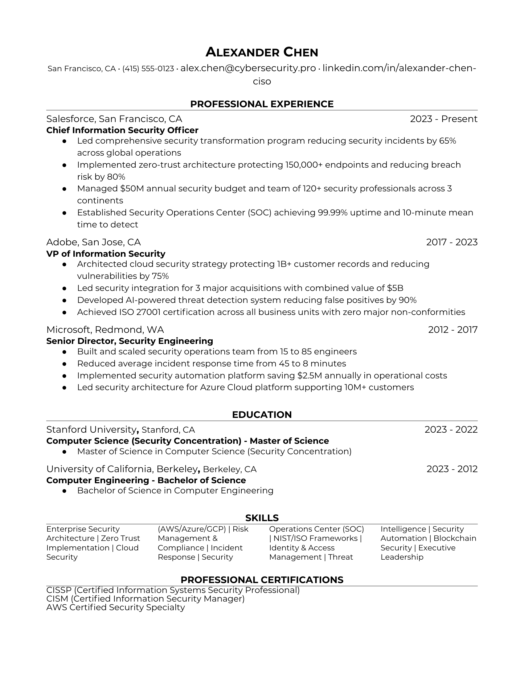 Chief Information Security officer in Technology Resume Examples & Tips ...